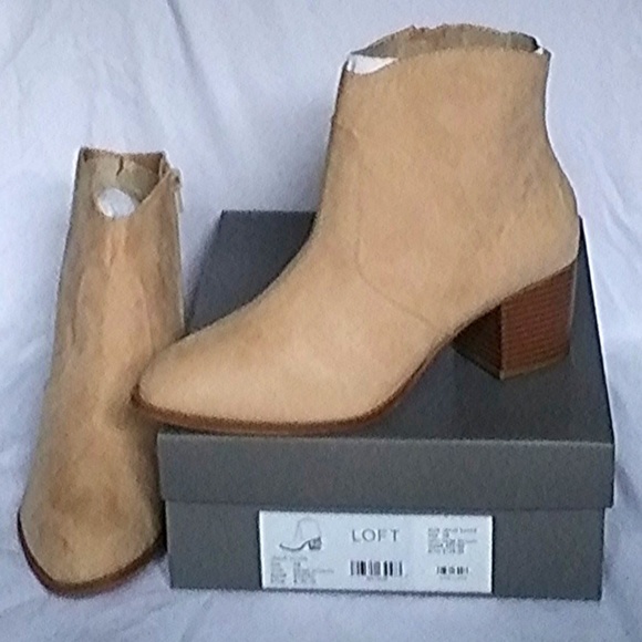 LOFT | Shoes | Nwt Loft Beige Stacked Heel Ankle Boot | Poshmark